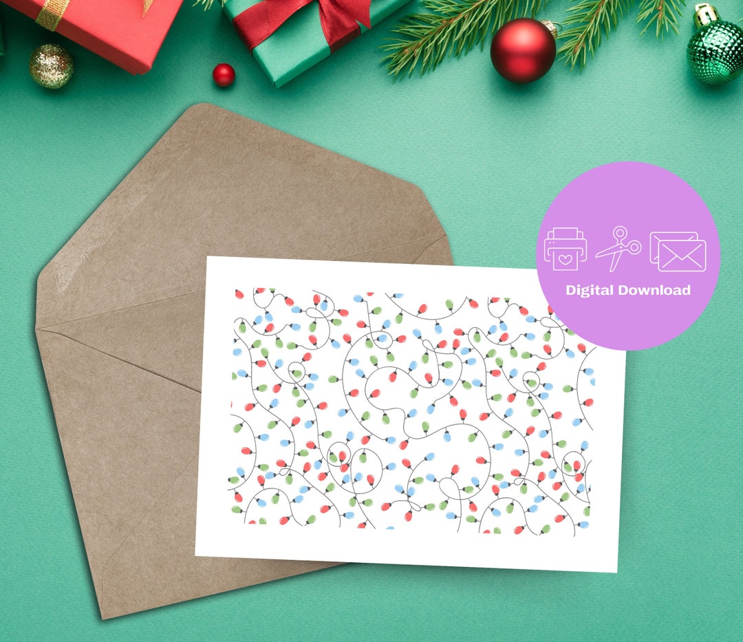 Printable Christmas Lights Card, Christmas Lights, Colorful Holiday ...