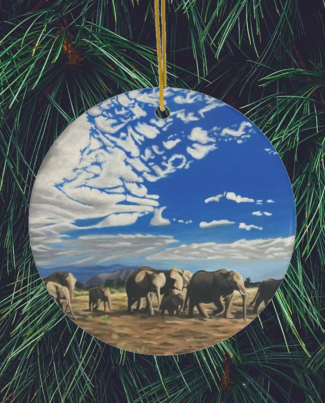 African Elephants Christmas Ornament- Art Tree Decorations- Ornament ...
