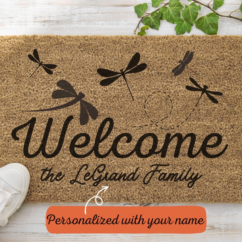 Doormat Dragonfly Outdoor Decor Personalized Doormat Welcome Dragonfly ...