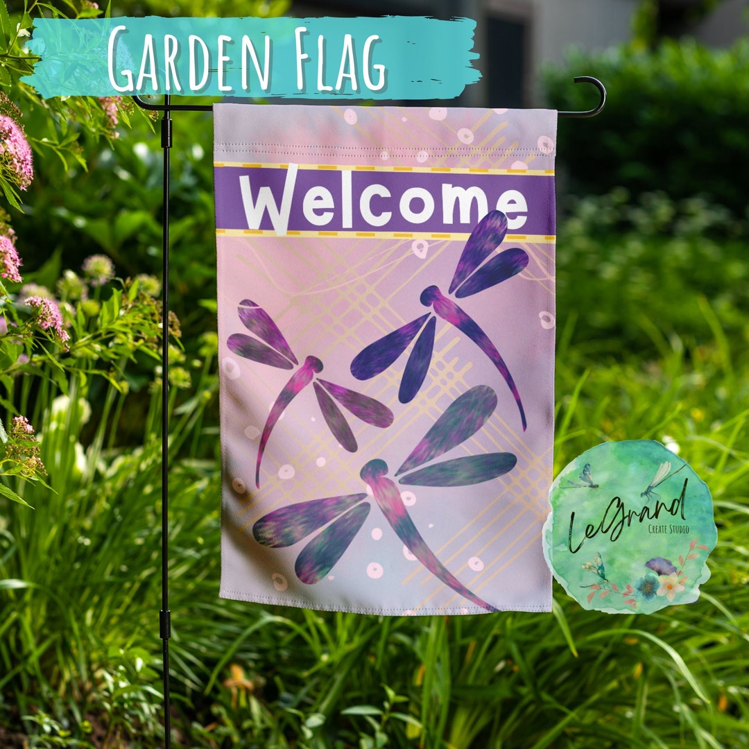 Dragonfly Welcome Garden Flag, Welcome Dragonfly Garden Flag for Spring ...