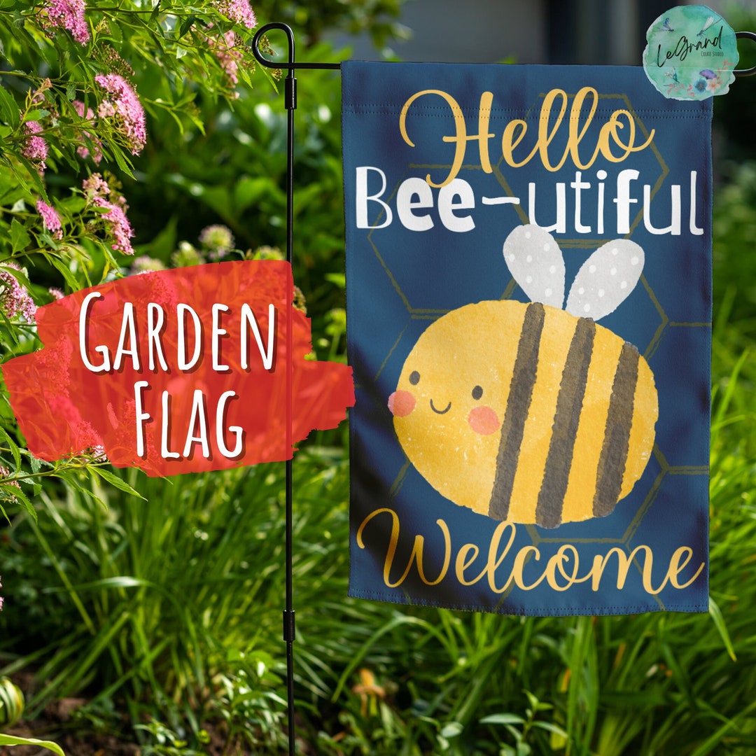 Bee Garden Flag Welcome Bumble Bee Garden Flag Bee Yard Flag - Etsy