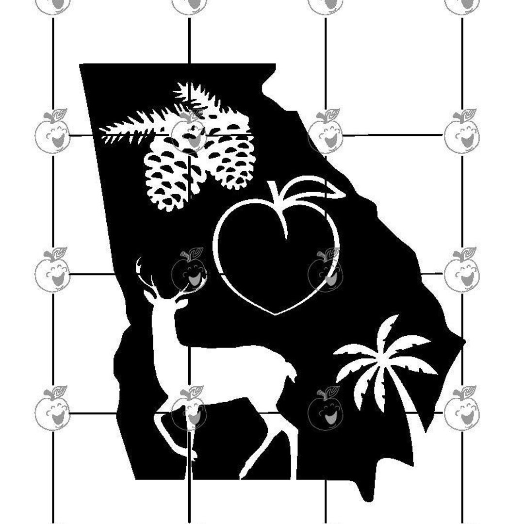 Georgia State With State Symbols for Decals, Shirts, Tumblers, Cutting ...