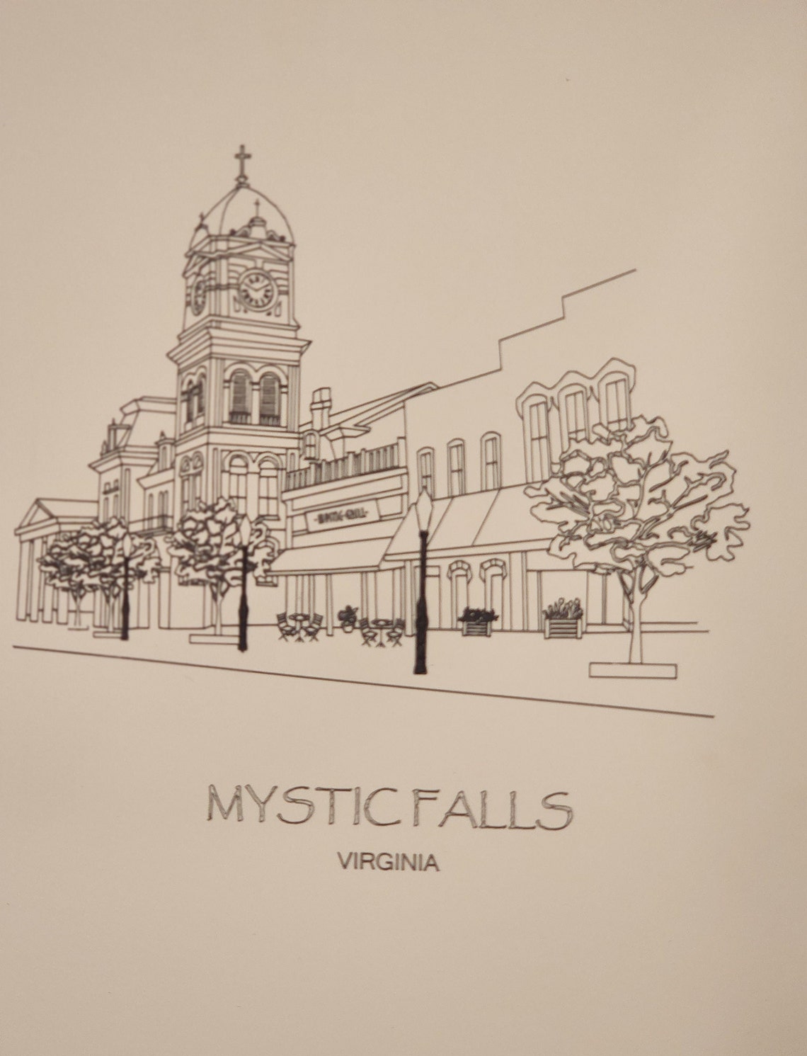 Mystic Falls (covington GA) Line Drawing TVD Fan Art - Etsy