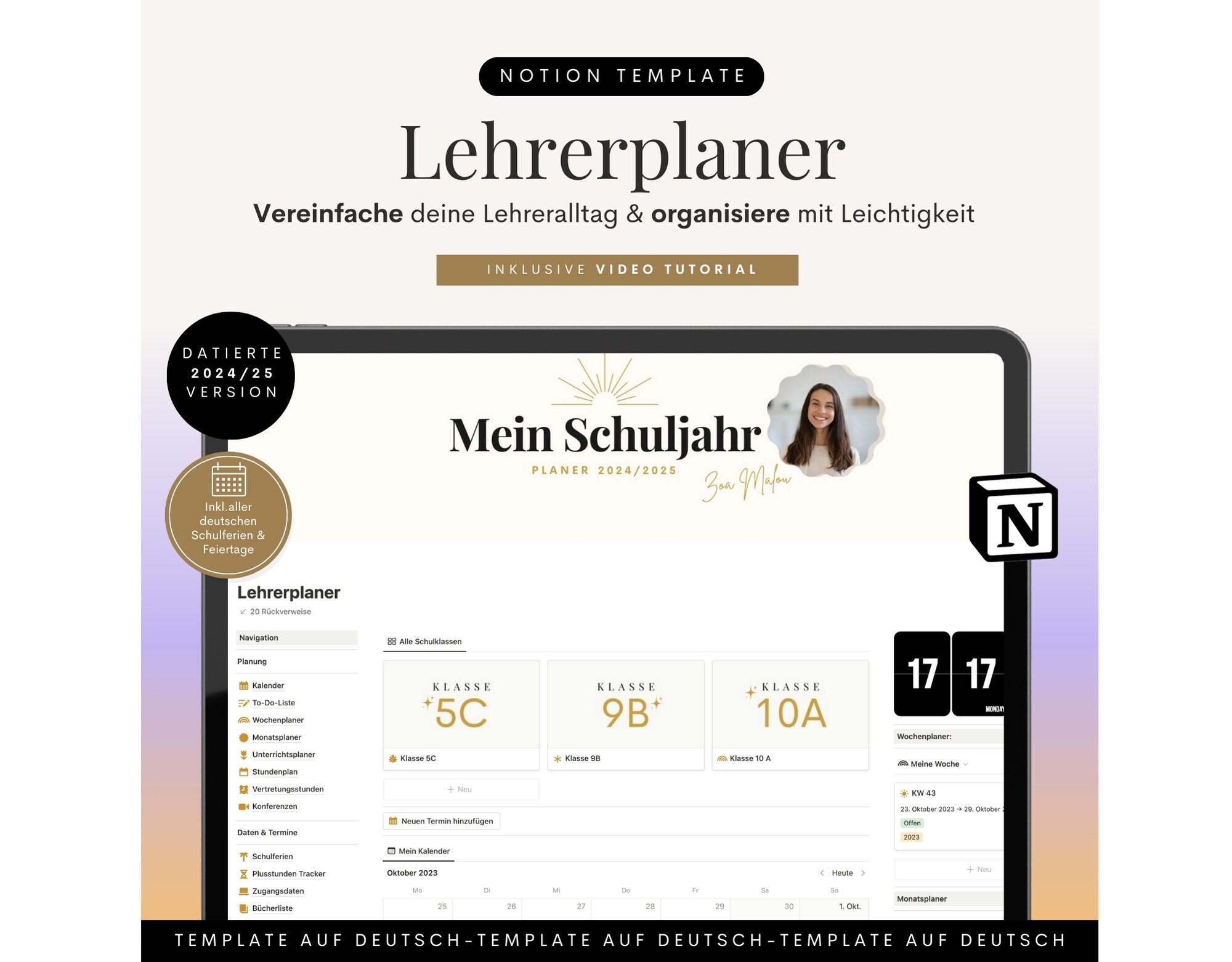 Notion Template Lehrerplaner 2024 2025 Deutsch Notion Planner Vorlage ...