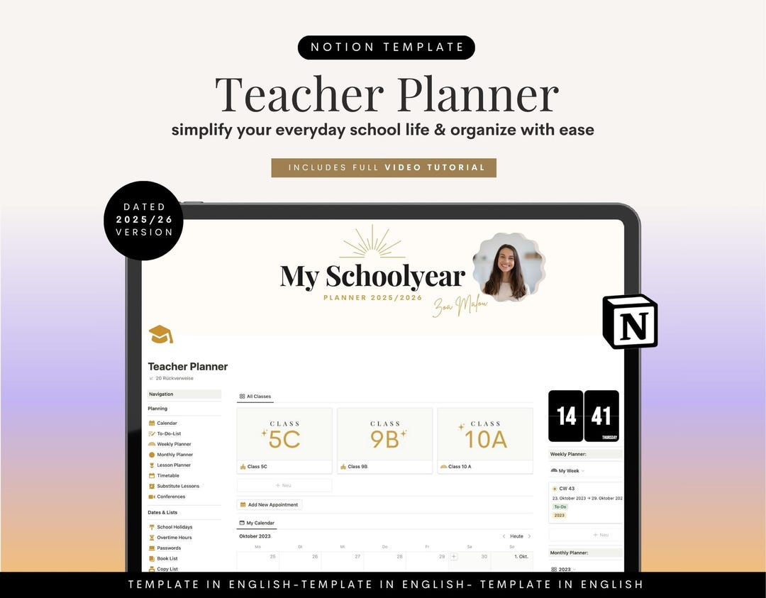 Notion Teacher Planner 2025 2026 English All in One Digital Teacher ...