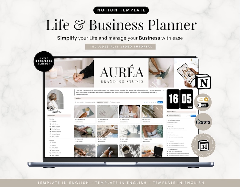 Notion 2026 Template Life & Business Planner English All in One Notion Dashboard Aesthetic Life ...