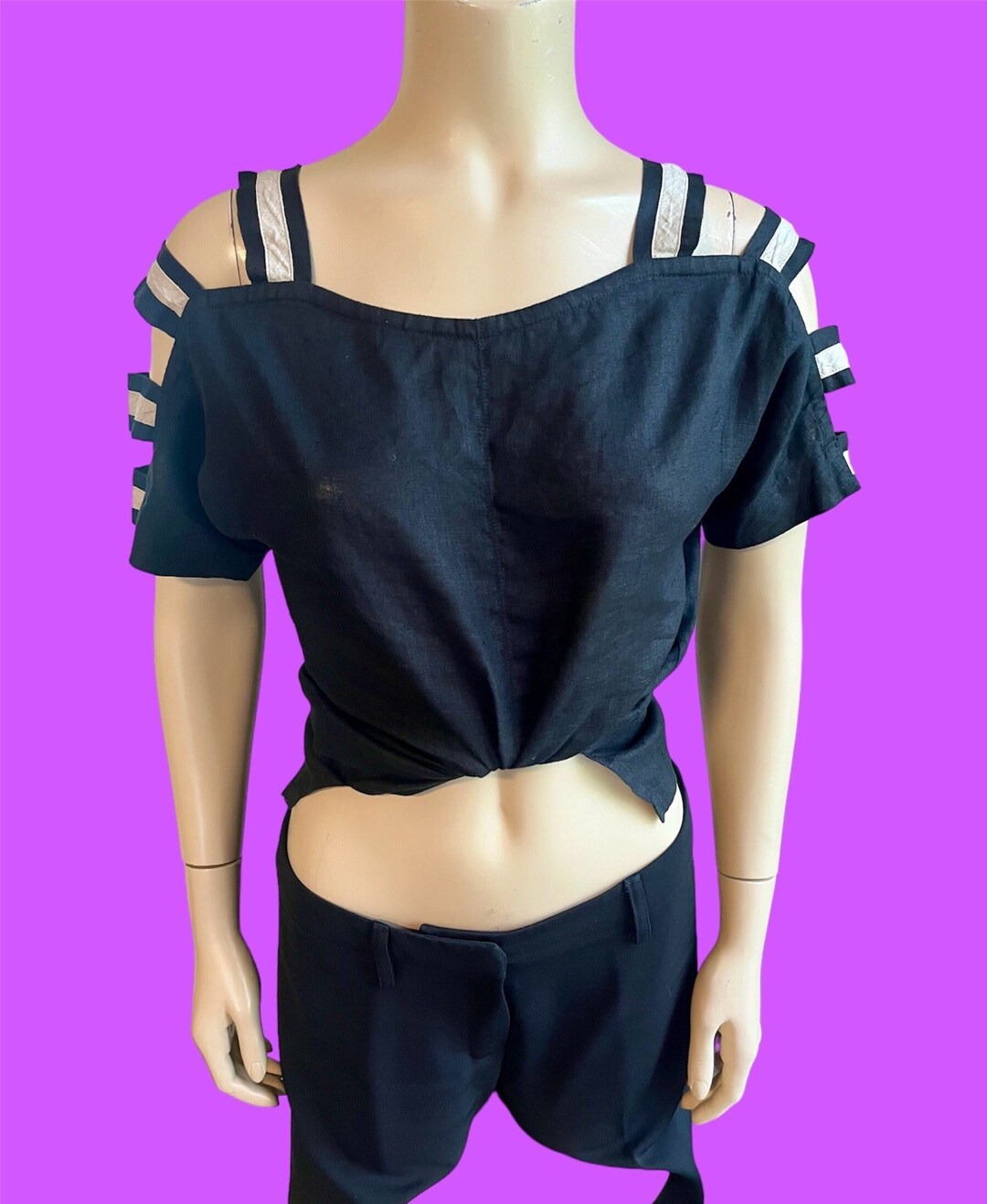 Vintage Black and White Linen Top With Cutouts / Boho Y2k 2000sfashion ...