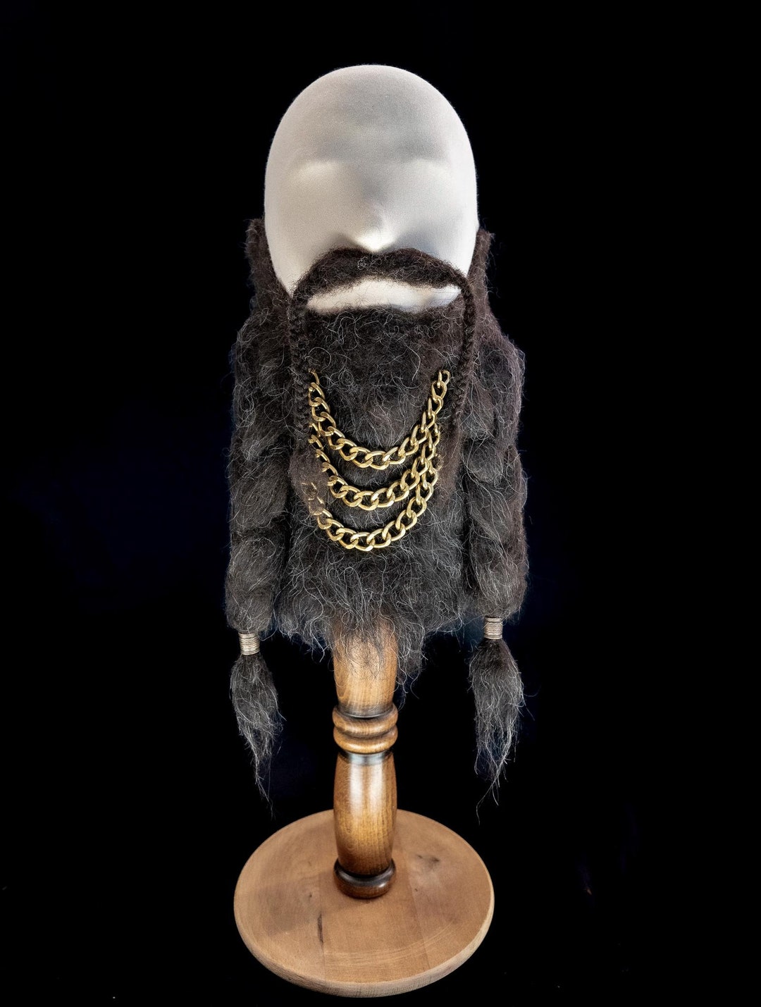 Black Beard With Big Chain, Hairpiece, False Medieval Fantasy Beard for ...