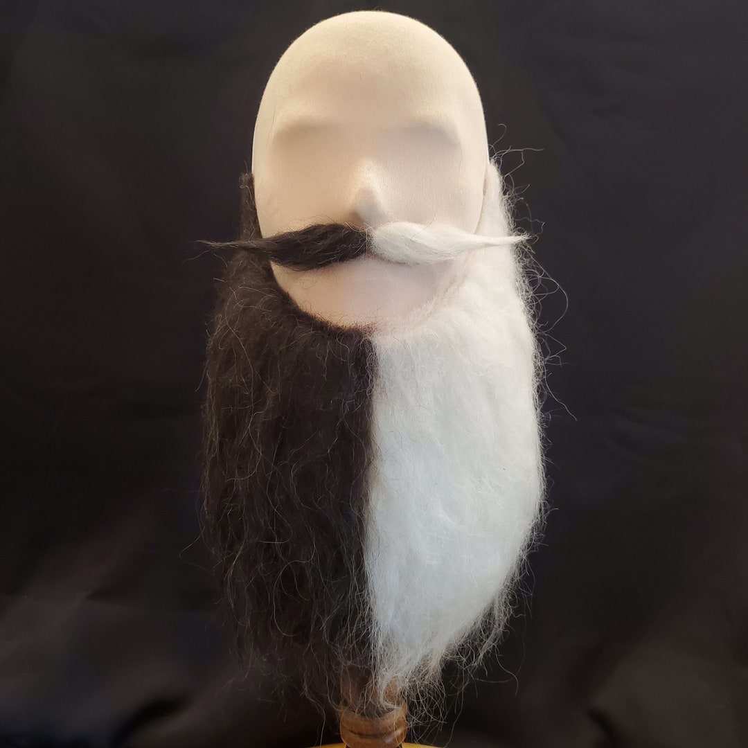 Two-tone Beard Black/white, Set With Mustache, Handmade Natural Hair ...