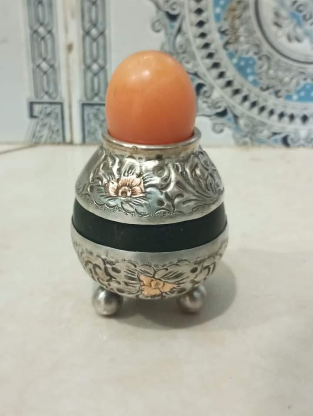 Antique Silver Yerba Mate Gourd With Egg-shaped Amber – Stamped 800 ...