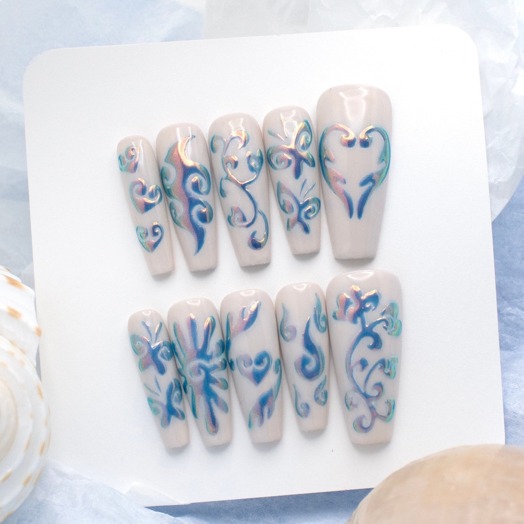 Press on Nails | Heart Wings Nails | Butterfly Nails | Feather Nails ...