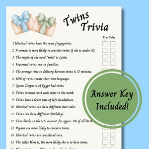 Twins Trivia, Twin Boys Baby Shower, Twins Trivia Game - Etsy