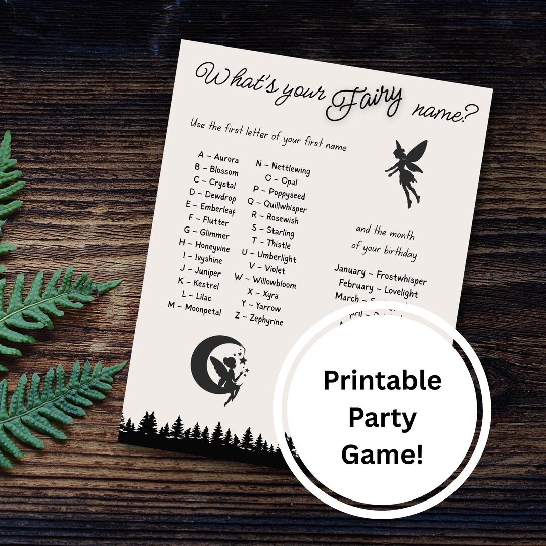 Fairy Name Party Game, Woodland Theme, Fairytale Party, Printable PDF ...