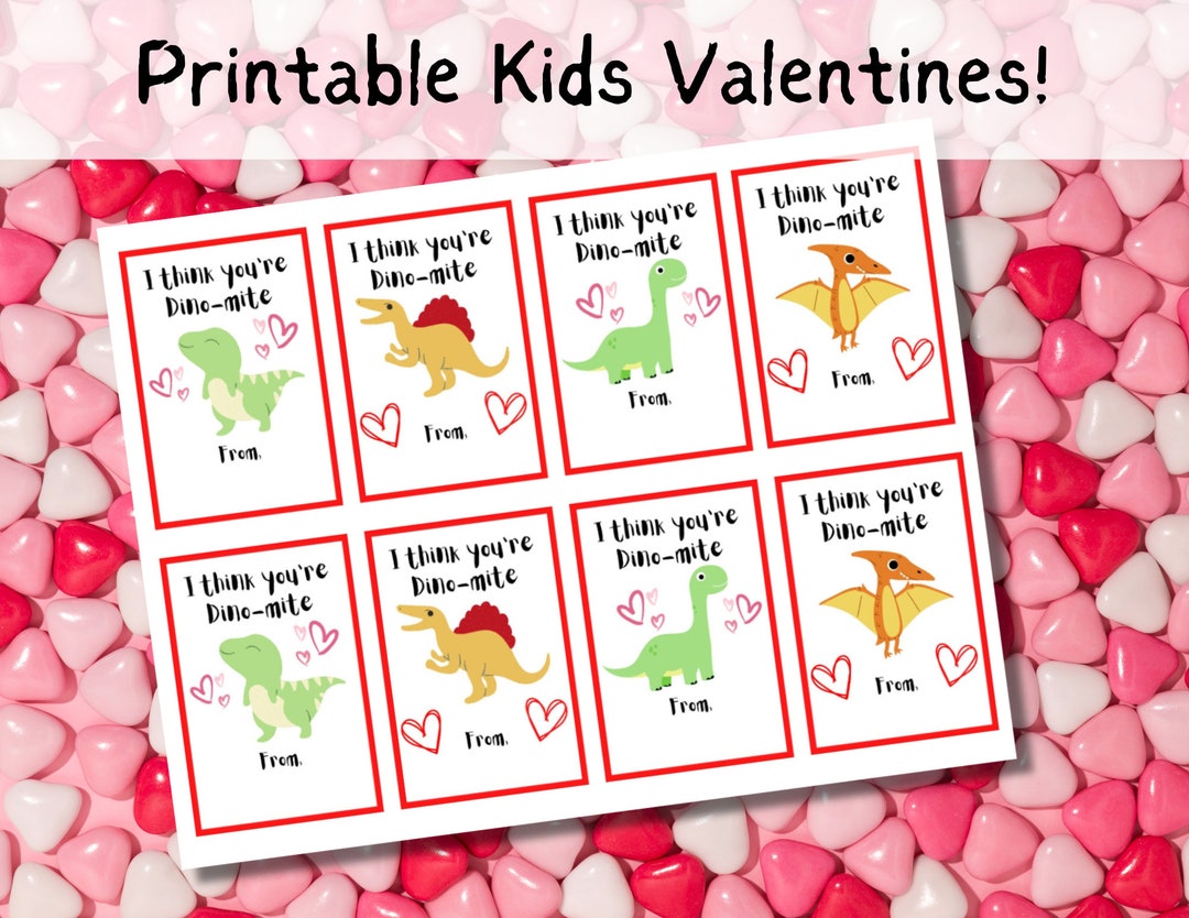 Printable Dinosaur Valentines, Kids Dinosaur Valentines, Valentine's ...