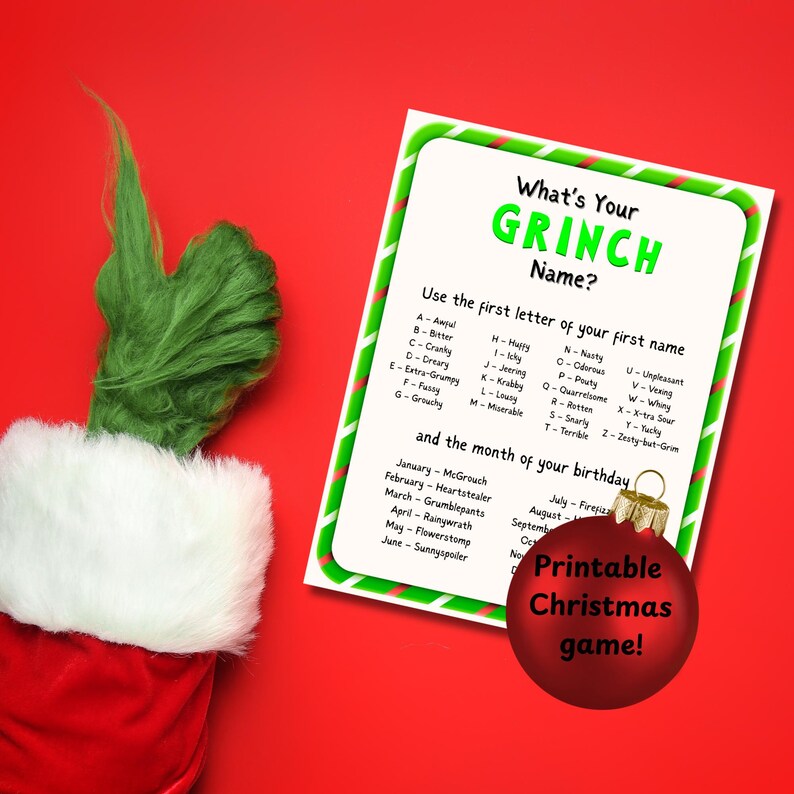 Grinch Name Game, Printable Party Activity (PDF) - Etsy