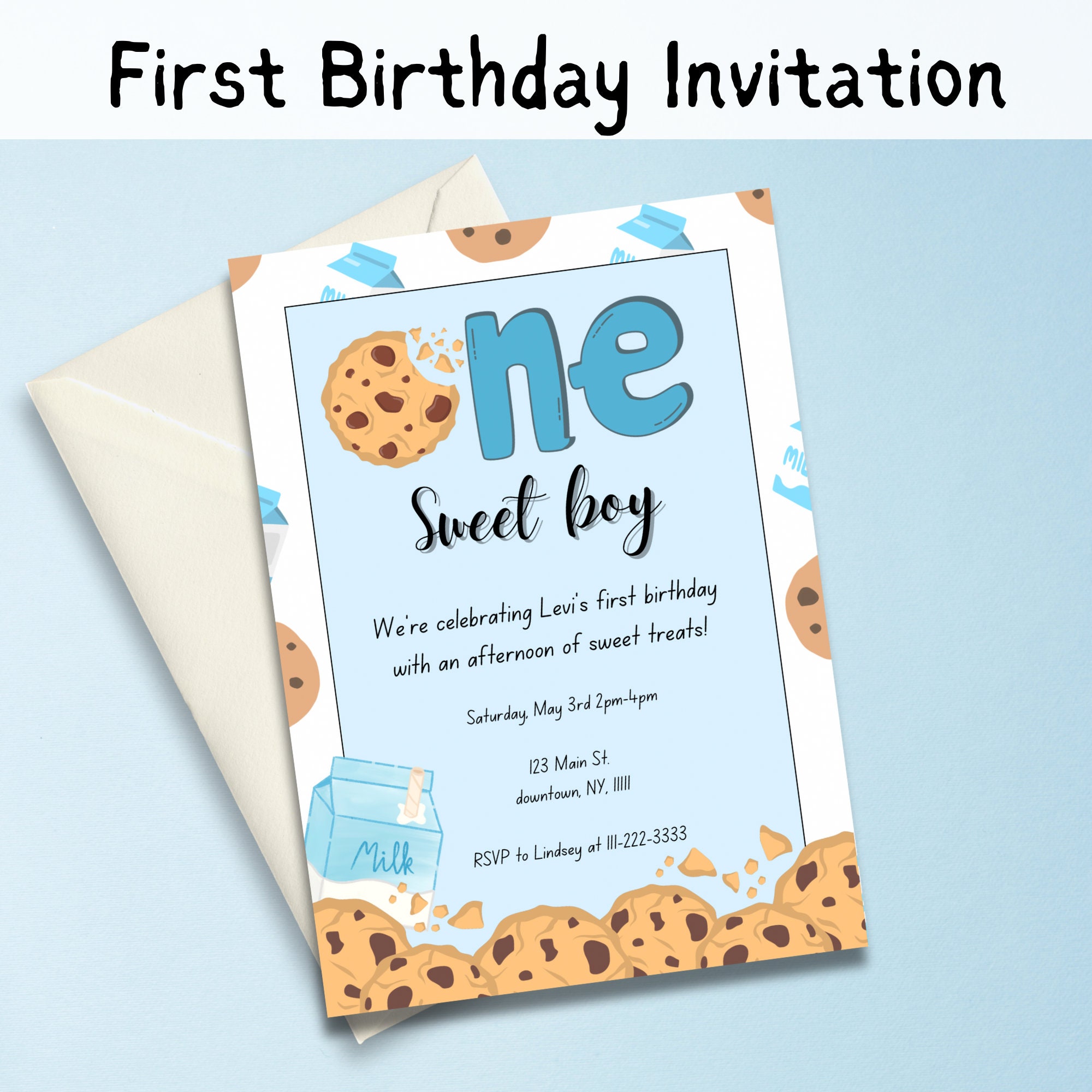 One Sweet Boy Birthday Invitation, 1st Birthday Invitation, Milk and ...