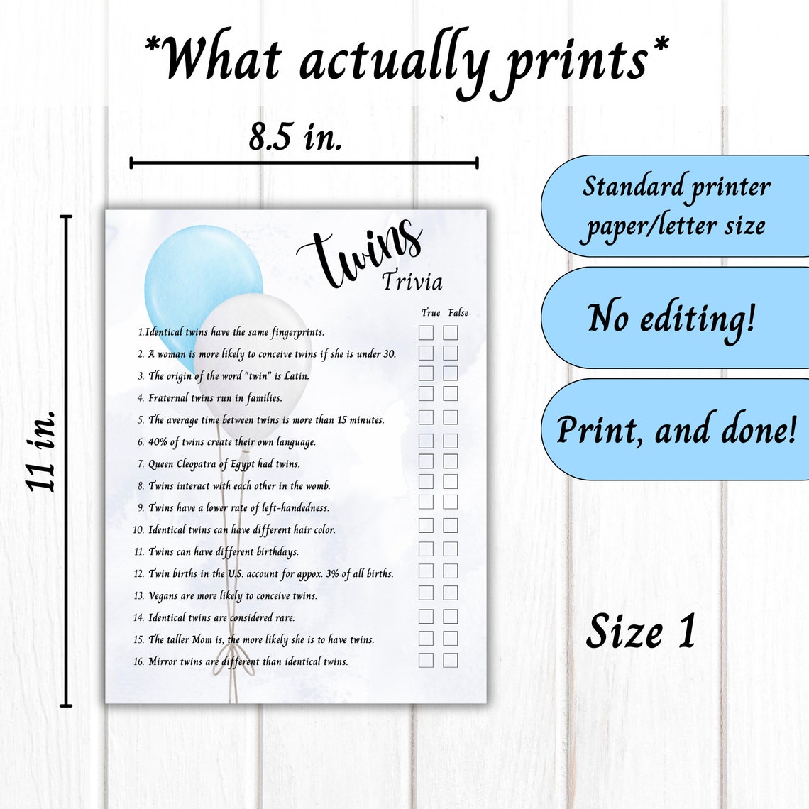 Twin Trivia, Twin Boys Baby Shower, Twins Trivia Game Printable, Baby ...