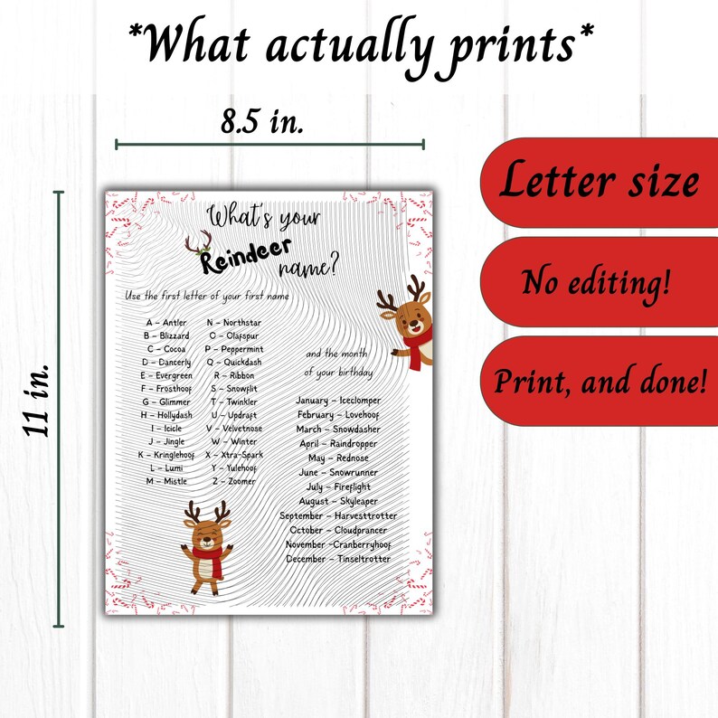 Reindeer Name Game, Printable Party Activity (PDF) - Etsy