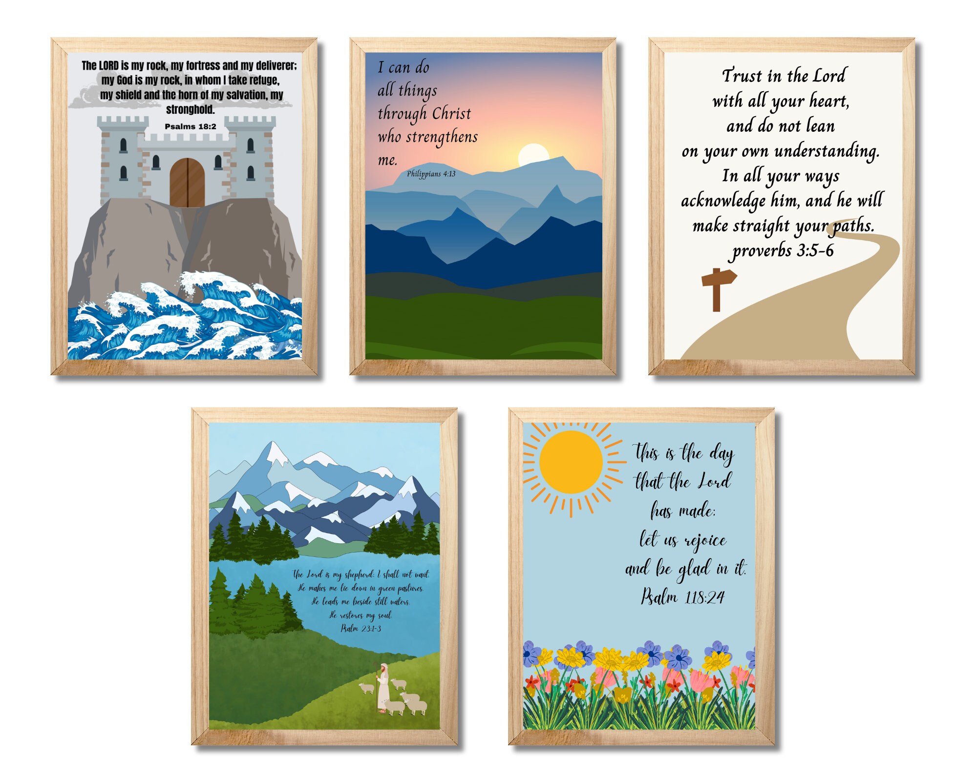 Bible Verse Landscape Print Set, Inspirational Wall Art (5x7, Digital ...
