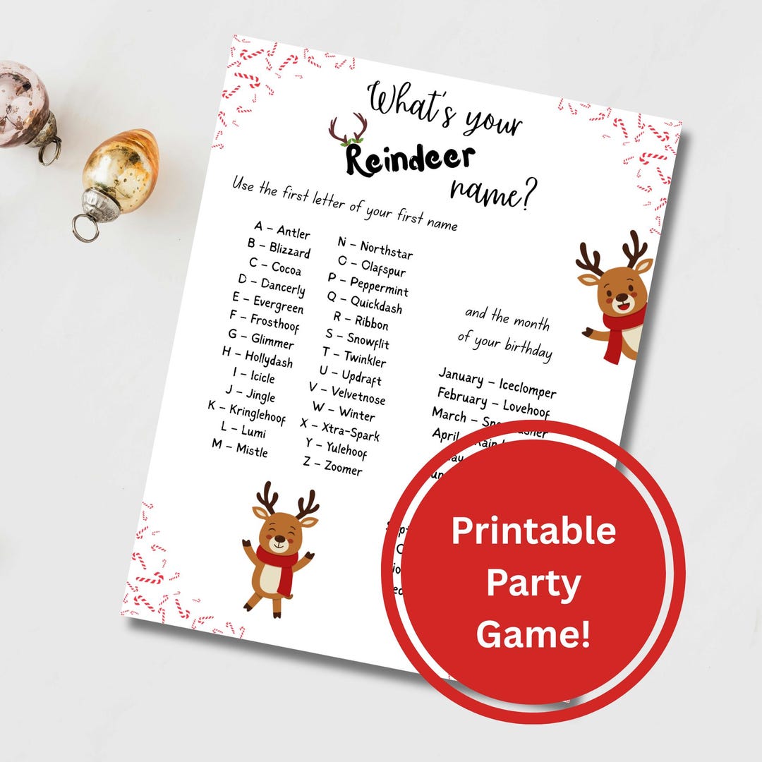 Reindeer Name Game, Printable Party Activity (PDF) - Etsy
