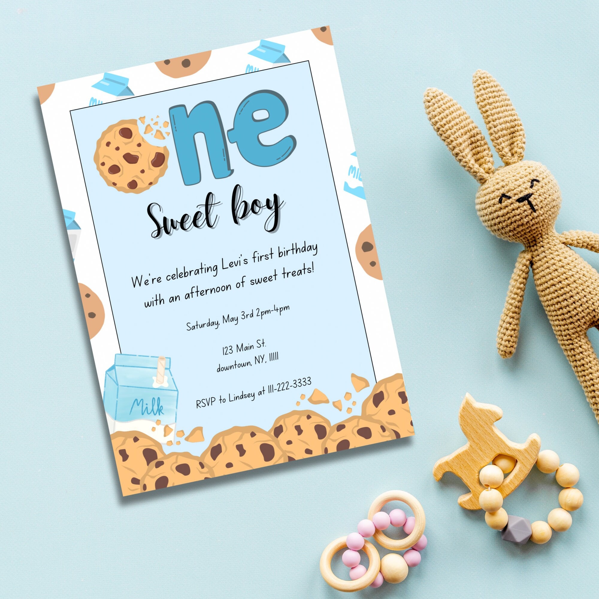 First Birthday Invitation, Milk and Cookies Birthday Party, One Sweet ...
