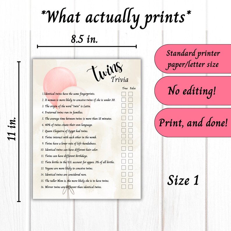 Twins Trivia, Twin Girls Baby Shower, Twins Trivia Game, Printable Baby ...
