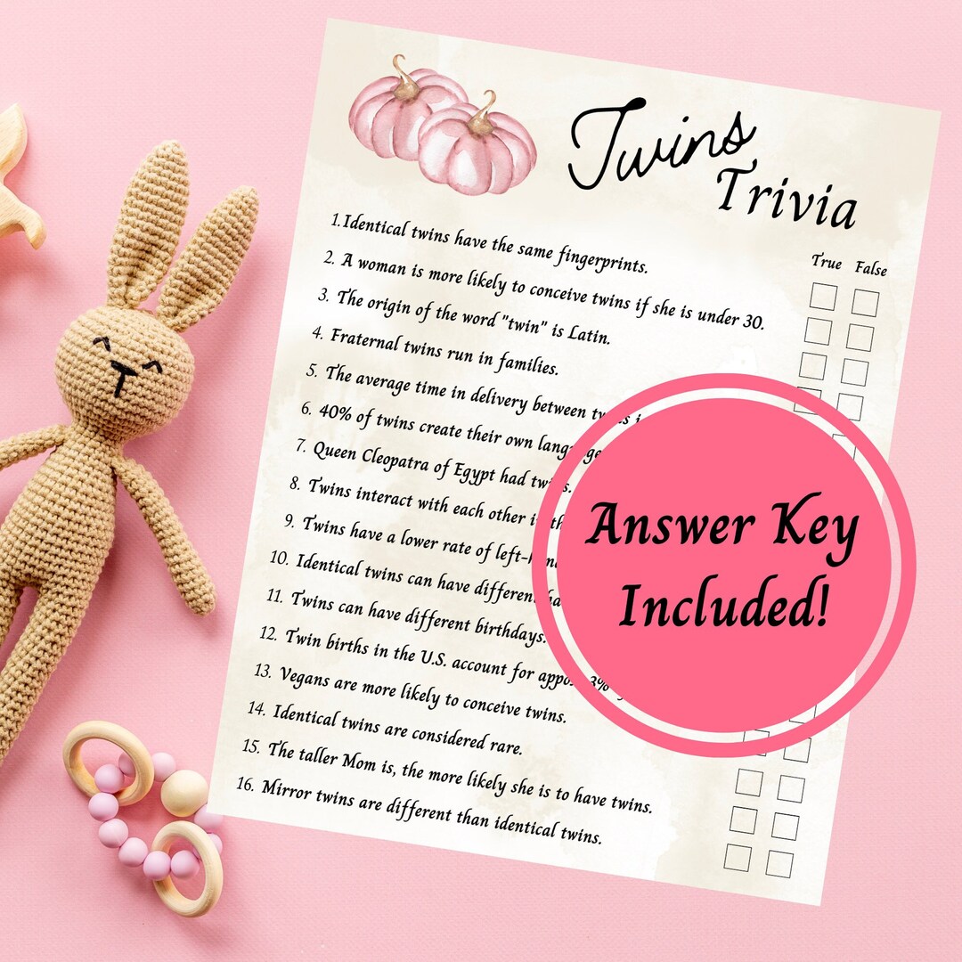 Twins Trivia, Fall Twins Baby Shower, Twin Girls Trivia Game Printable ...