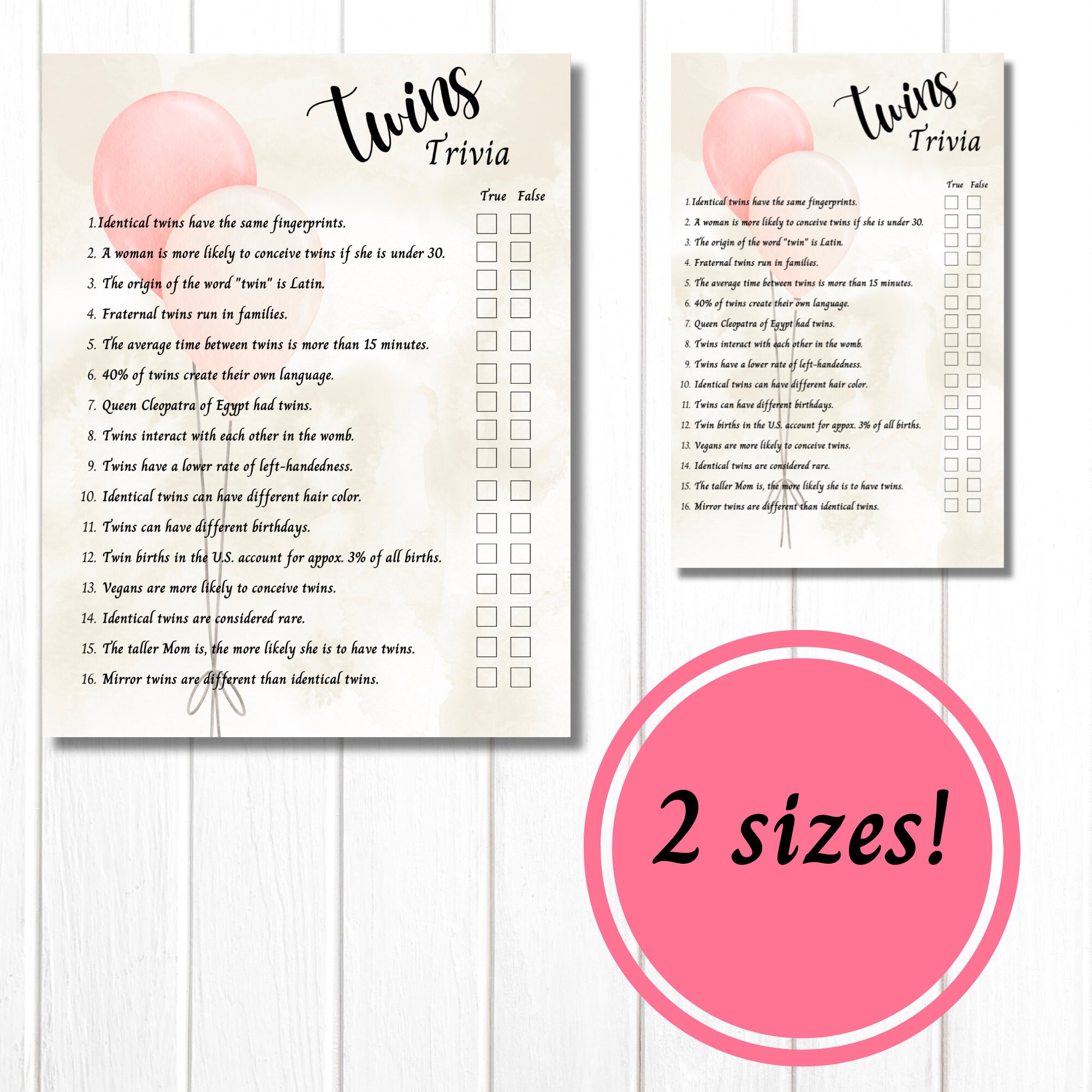 Twins Trivia, Twin Girls Baby Shower, Twins Trivia Game, Printable Baby ...