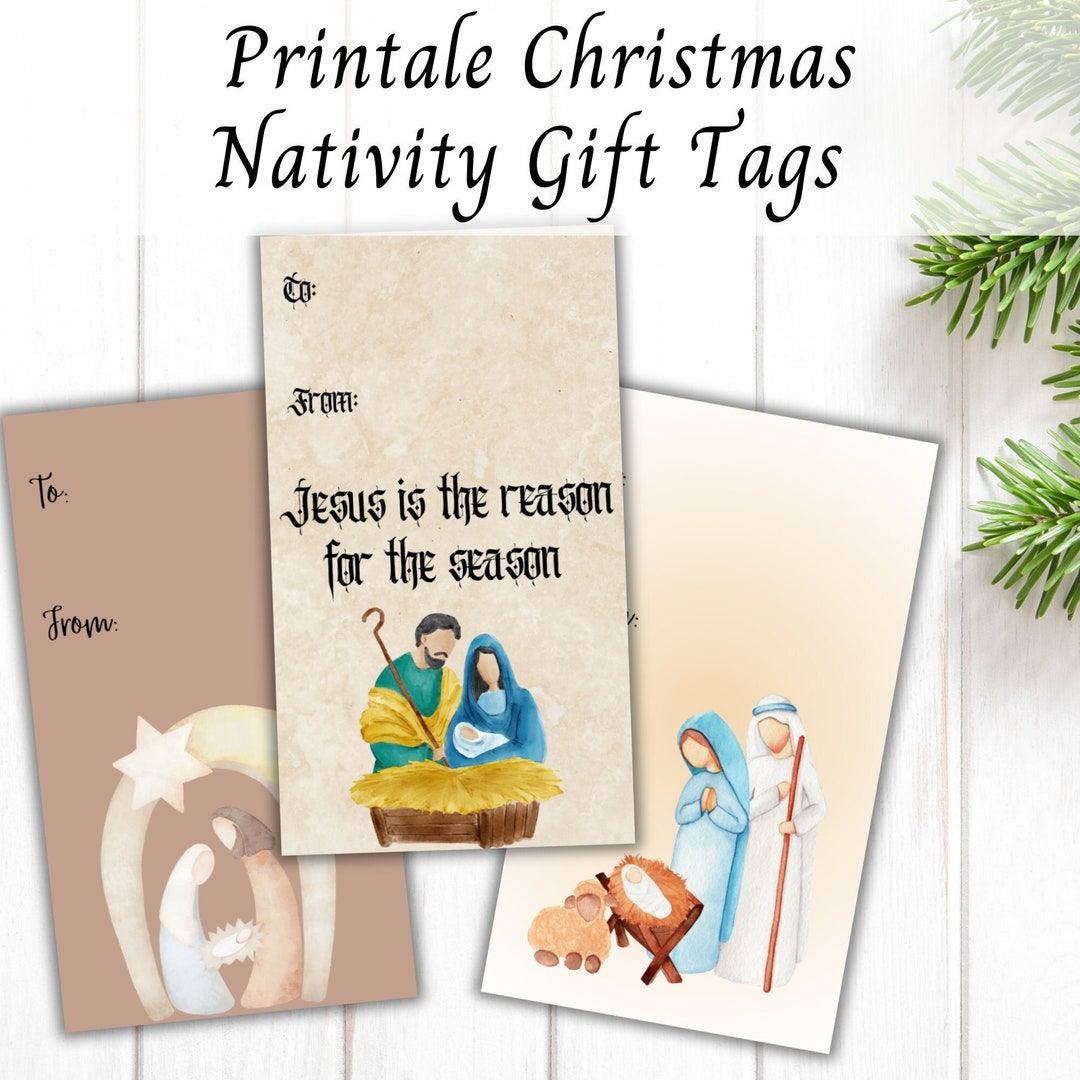 Nativity Gift Tags, Printable Christmas Nativity Name Tags, Jesus is ...