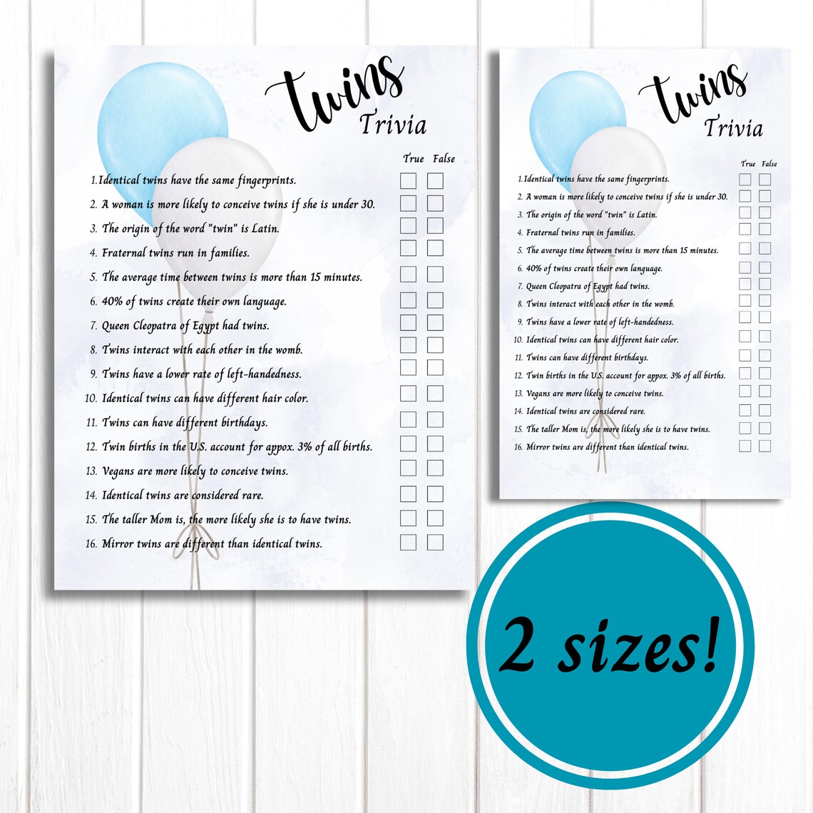 Twin Trivia, Twin Boys Baby Shower, Twins Trivia Game Printable, Baby ...