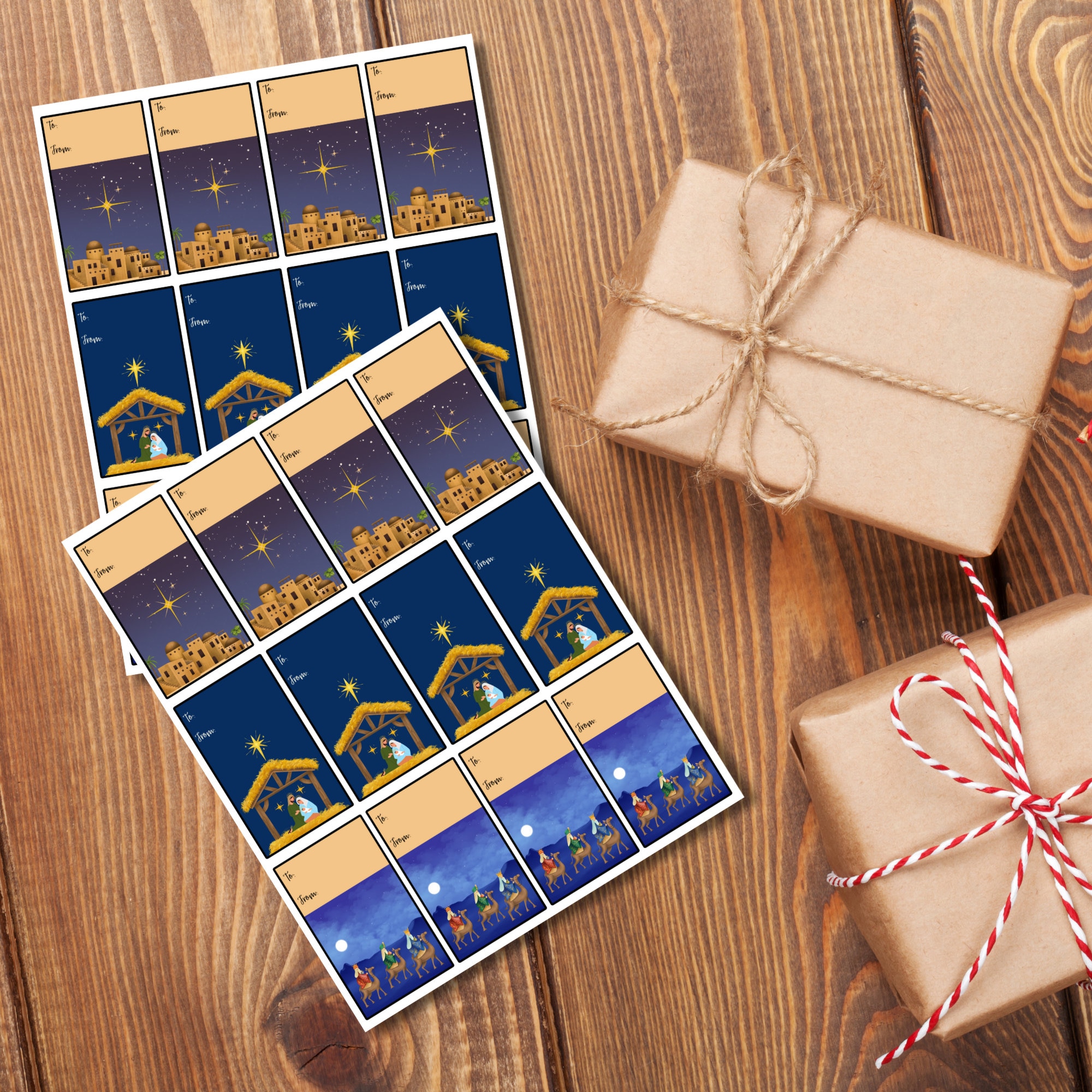 Nativity Christmas Gift Tags, Printable Christmas Name Tags, Manger ...