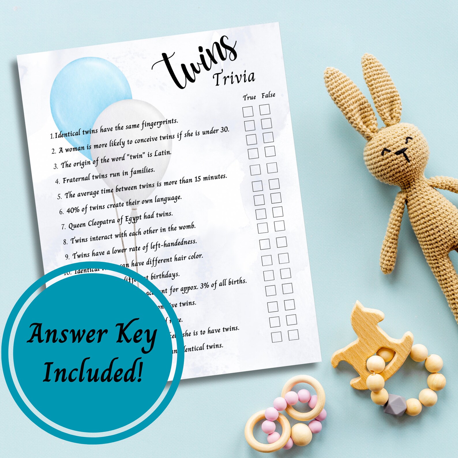 Twin Trivia, Twin Boys Baby Shower, Twins Trivia Game Printable, Baby ...