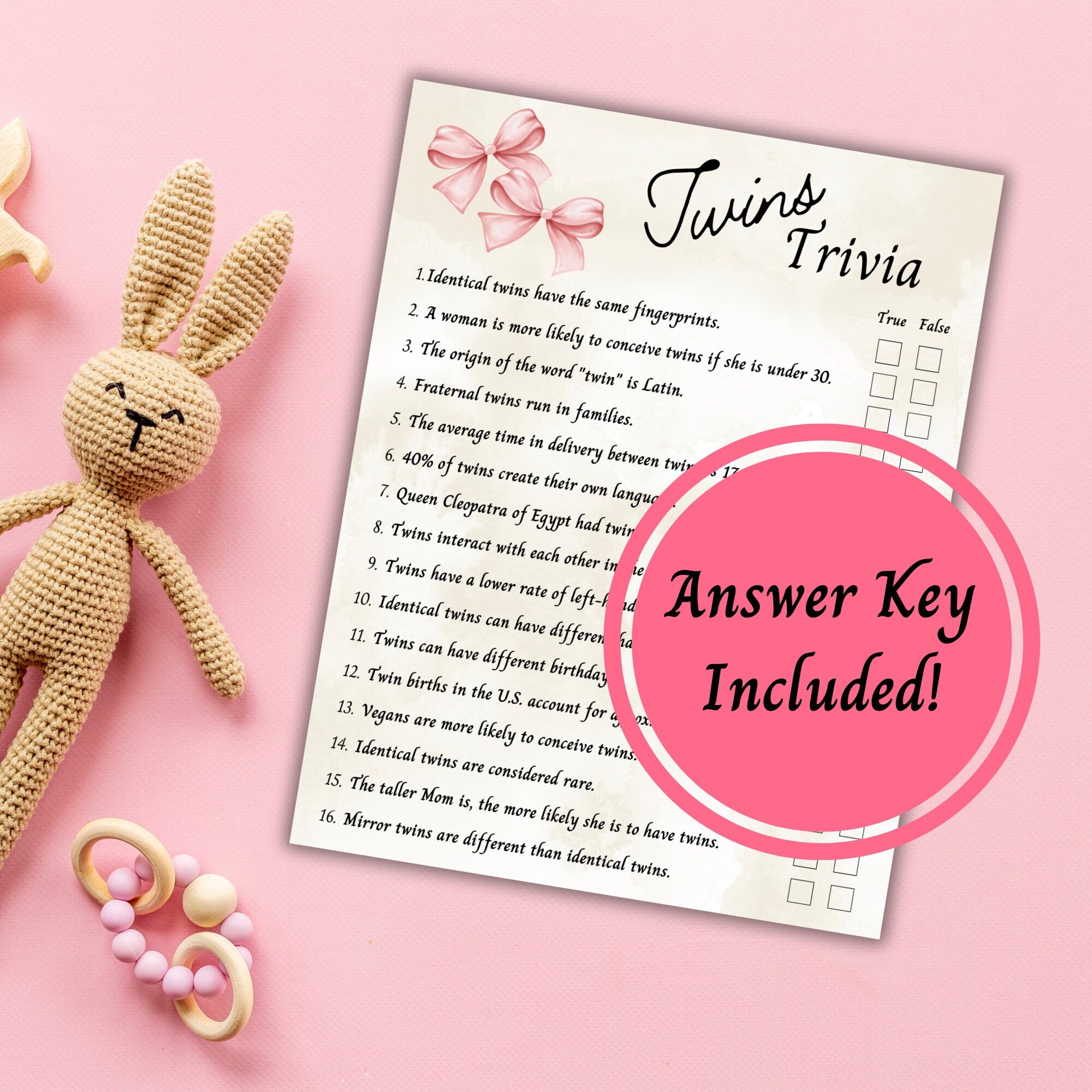 Twins Trivia, Twin Girls Baby Shower, Twins Trivia Game, Printable Baby ...