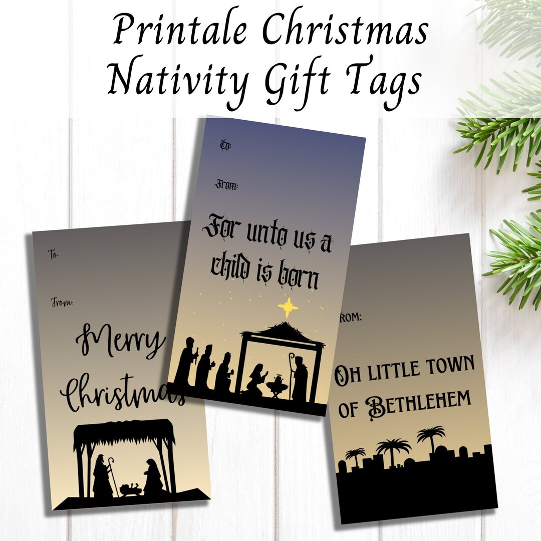Nativity Christmas Gift Tags, Printable Christmas Tags, Manger Scene ...