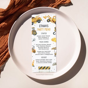 Construction Birthday Party Menu Template, Printable Construction ...