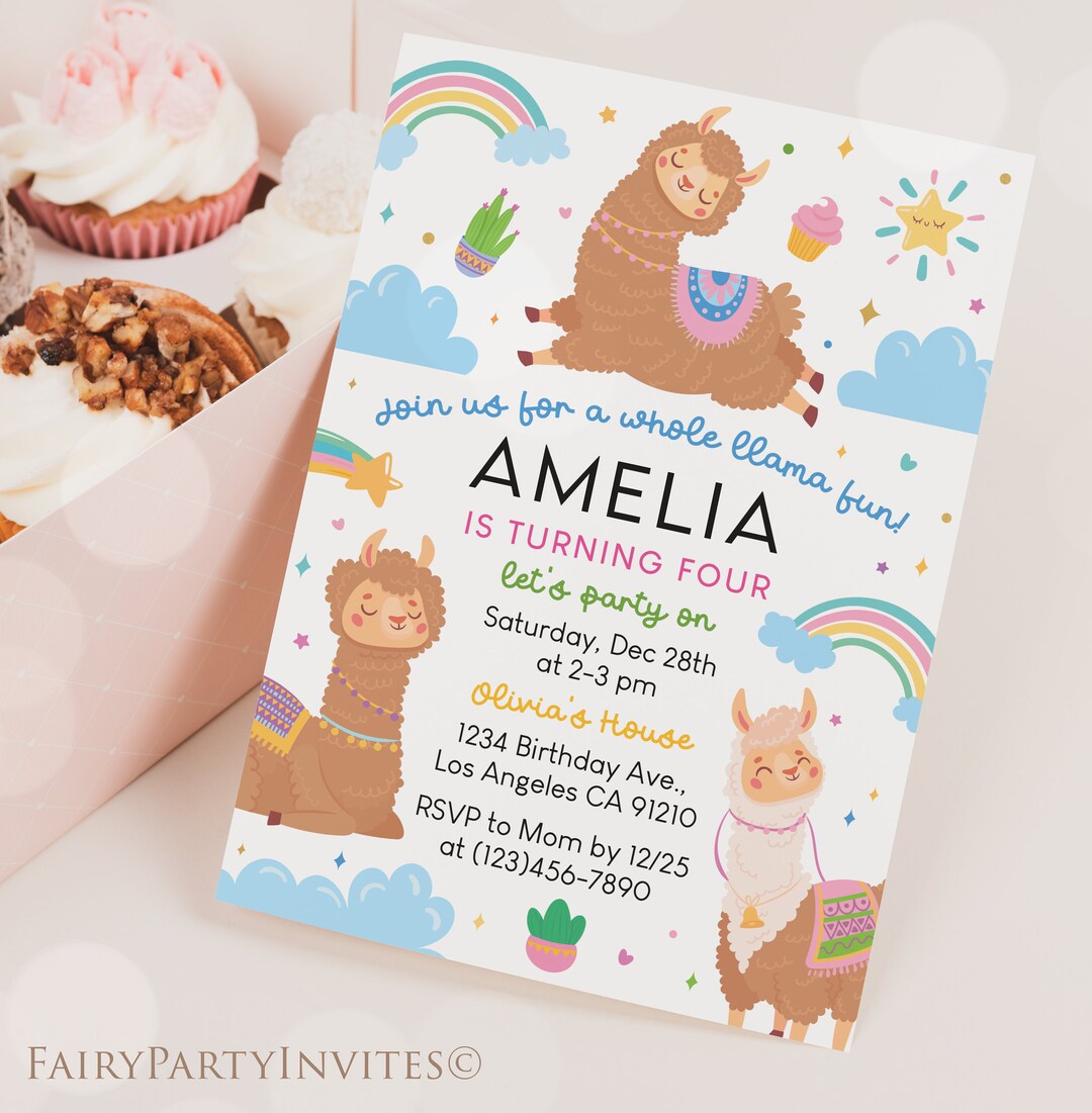 Llama Unicorn Birthday Invitation Template Printable, Llama Unicorn ...