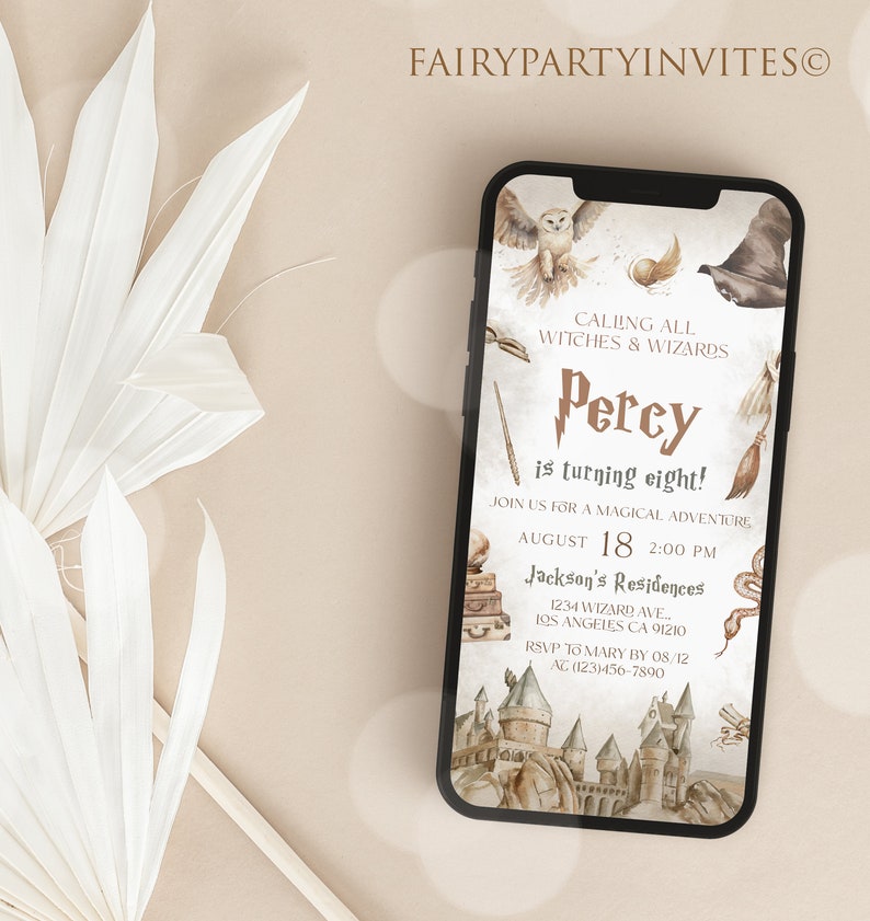 Wizard Phone Birthday Invitation Template, Wizard Birthday Electronic ...