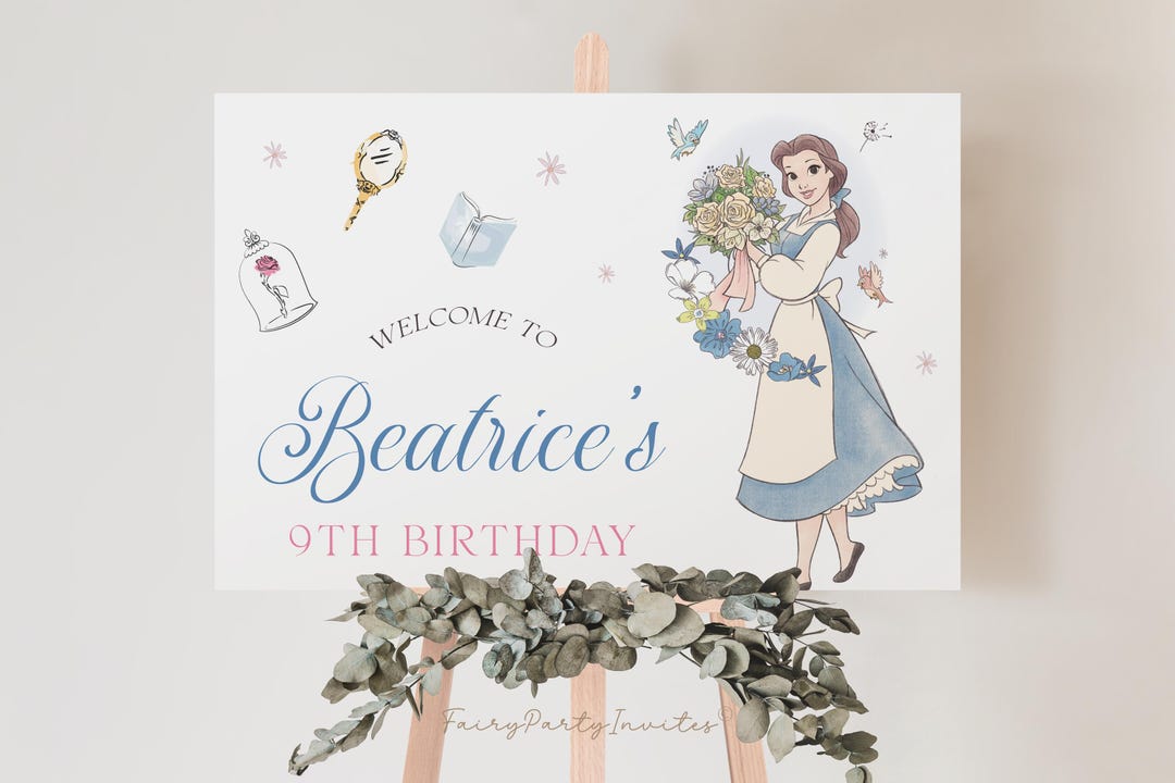 Beauty and the Beast Welcome Sign: Belle Birthday Banner (editable ...