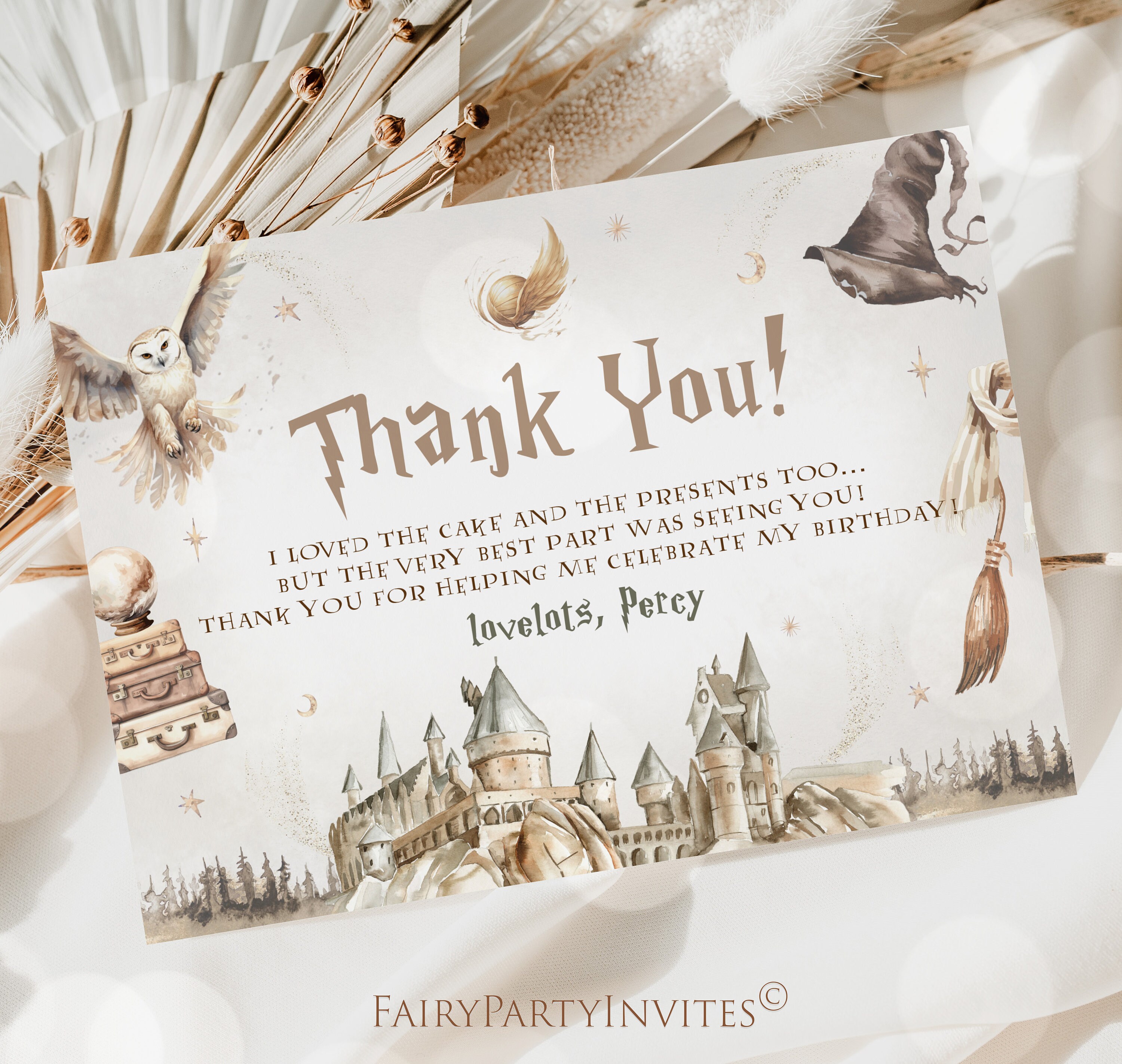 Wizard Thank You Card Template: Magic School Birthday (editable ...