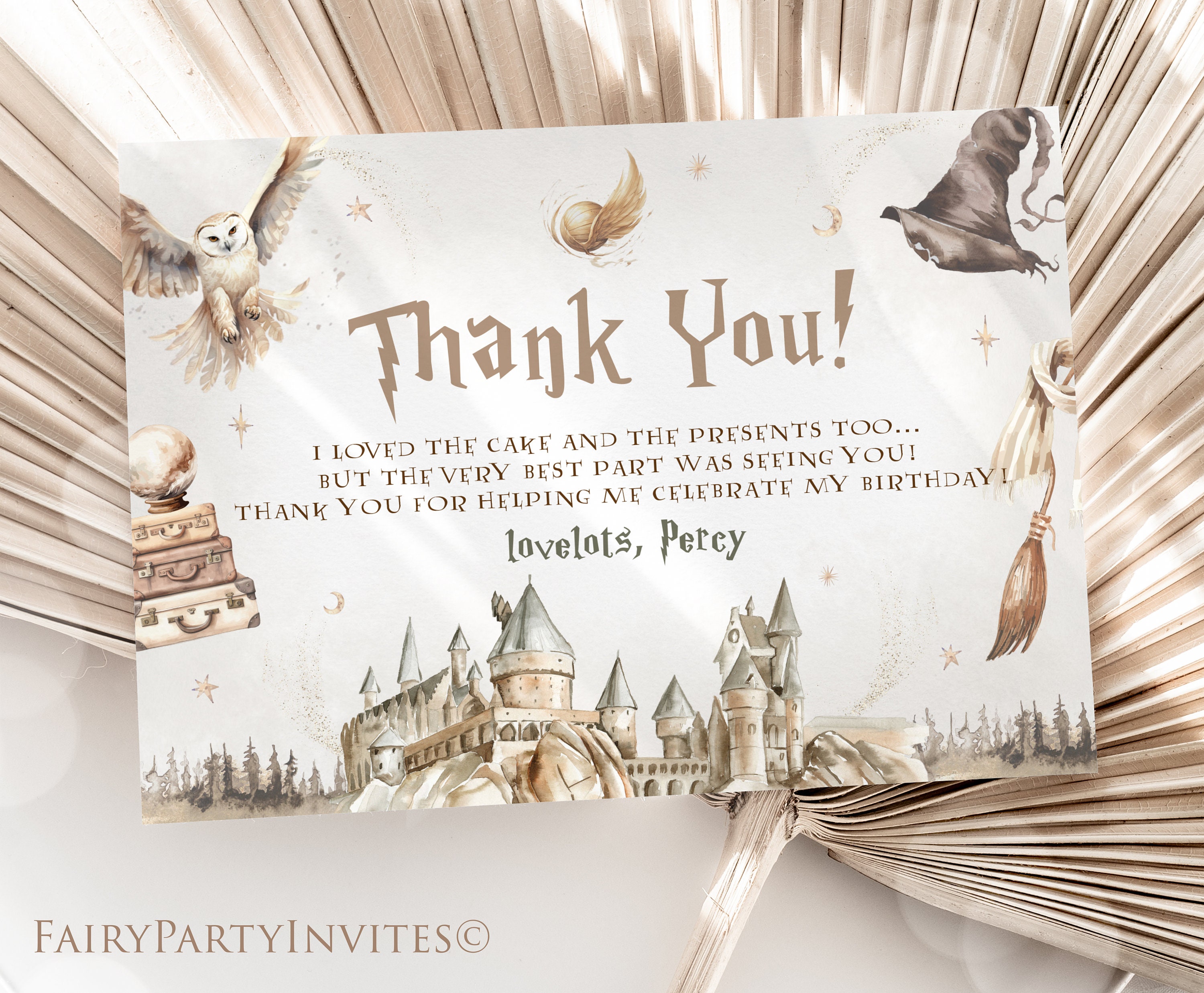 Wizard Thank You Card Template: Magic School Birthday (editable ...