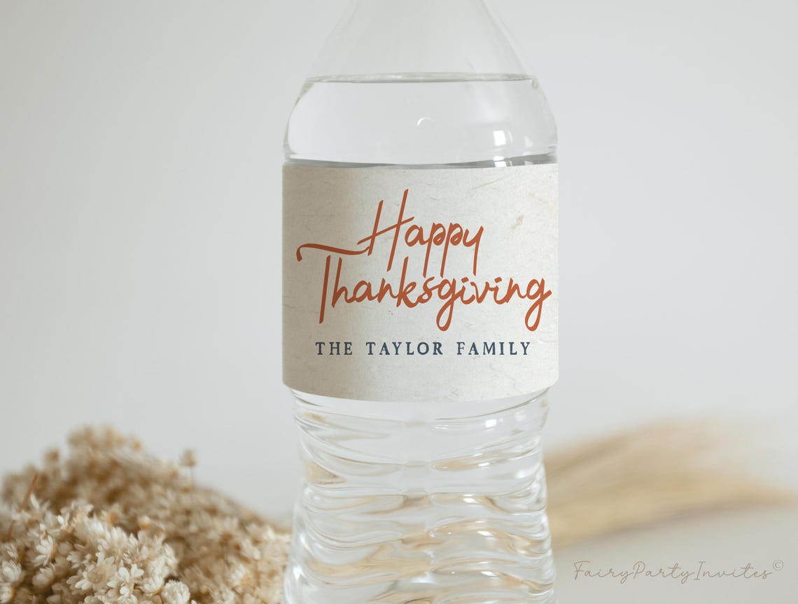 Thanksgiving Water Bottle Label Template: Dinner Party Favor (instant ...