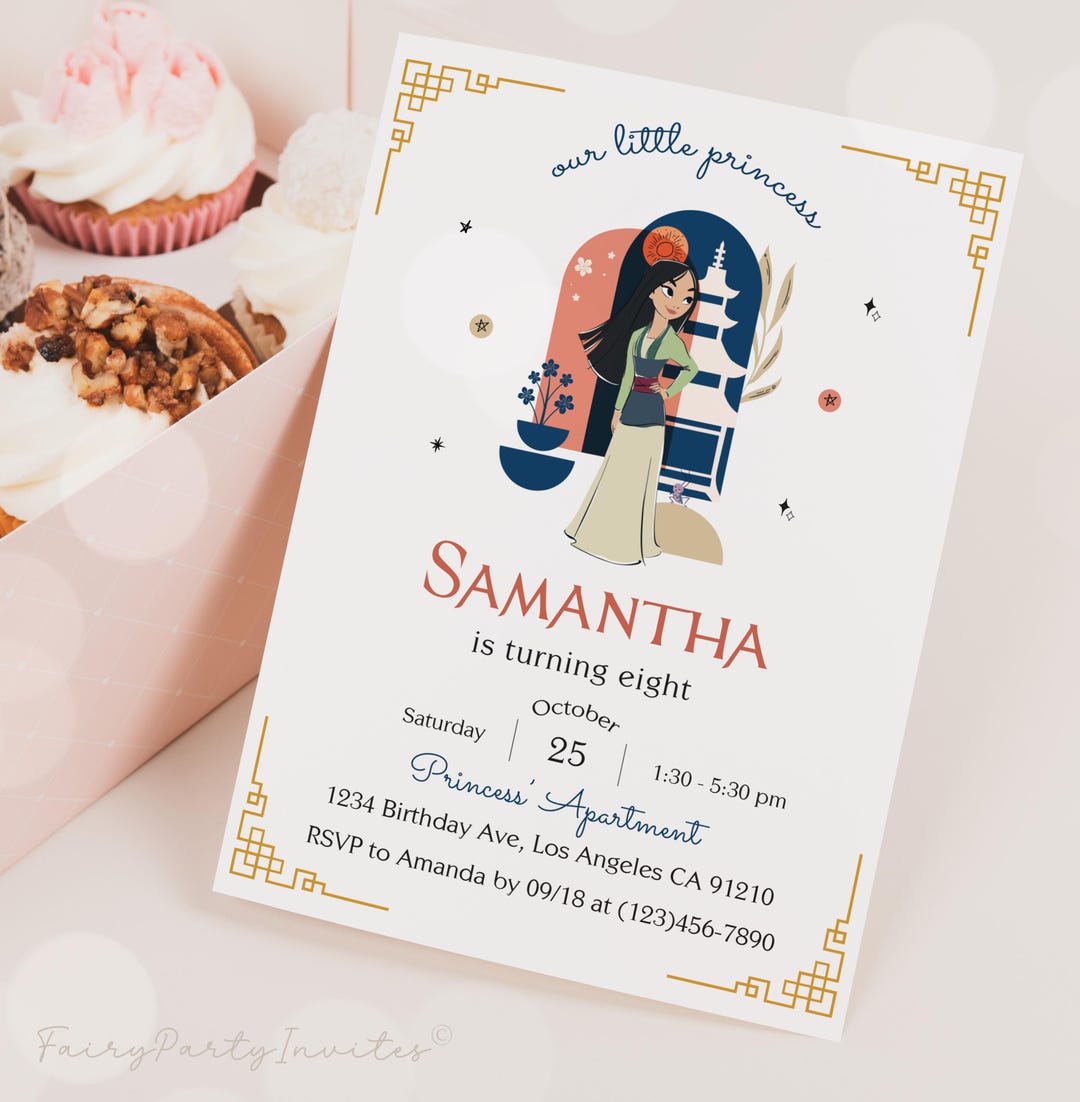 Mulan Birthday Invitation Template: Editable Princess Party Invite ...