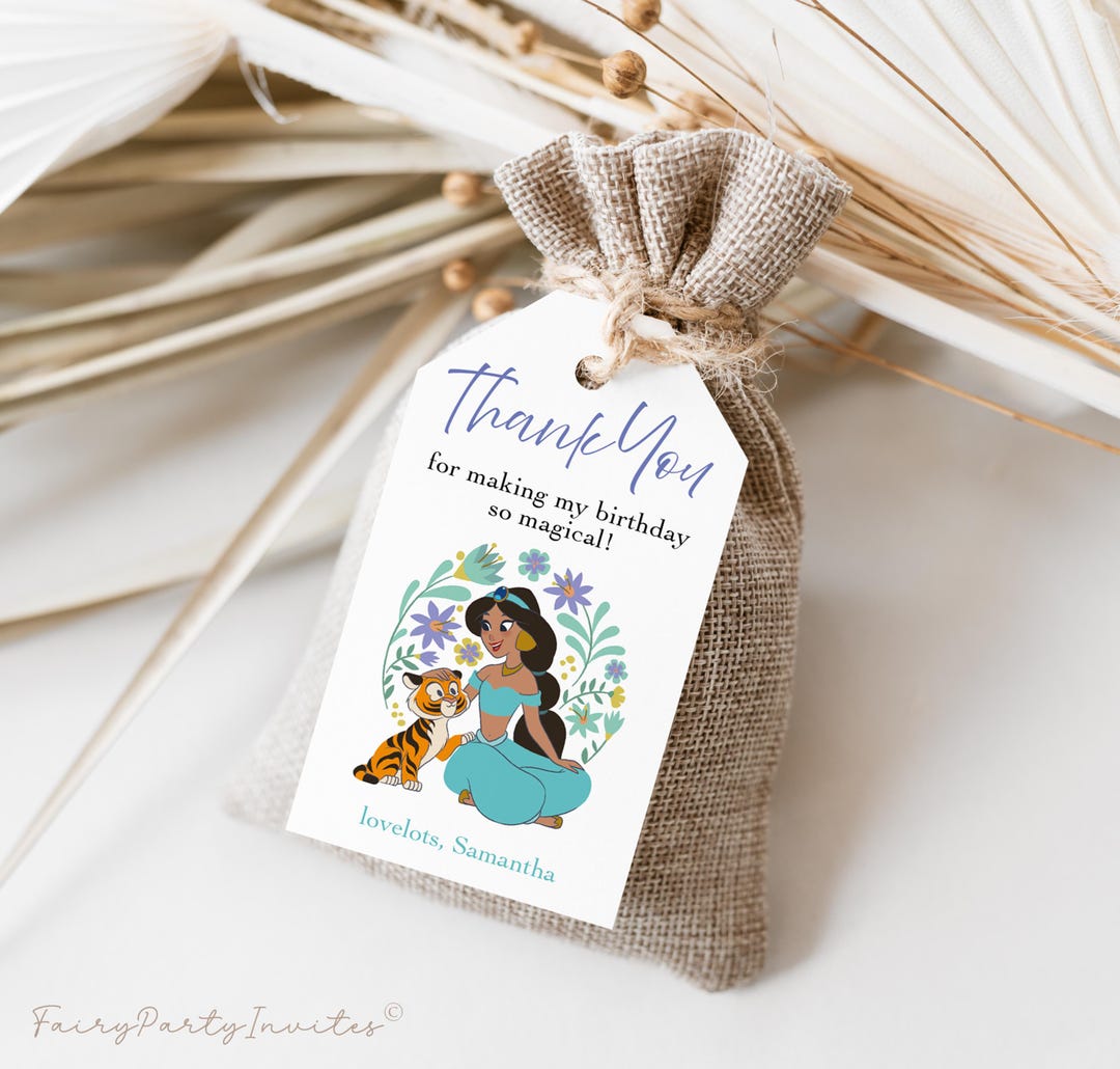 Princess Jasmine Favor Tag: Aladdin Party, Editable Thank You (digital ...
