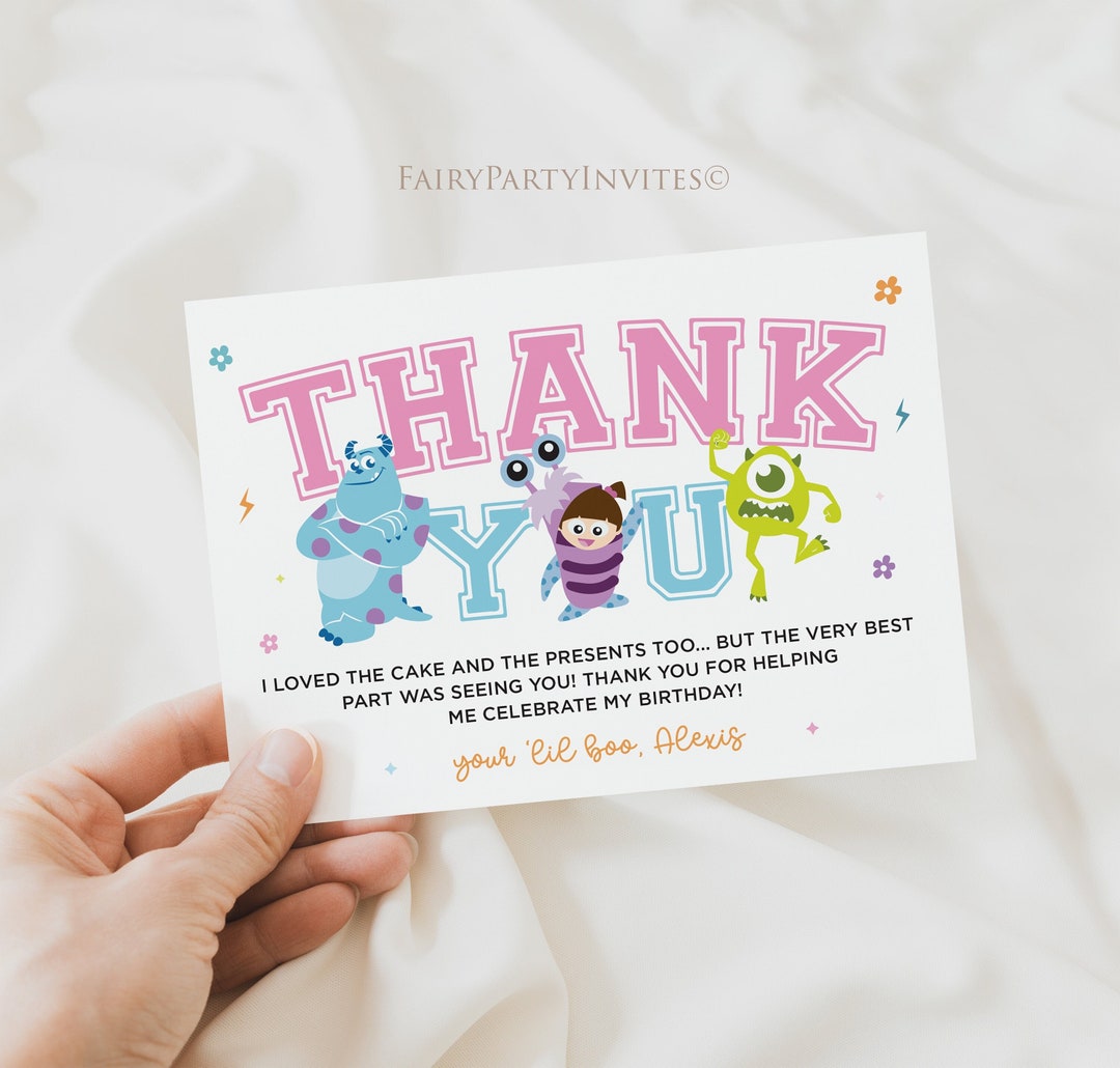Monster Inc Thank You Card Template, Monster Inc Birthday Thank You ...