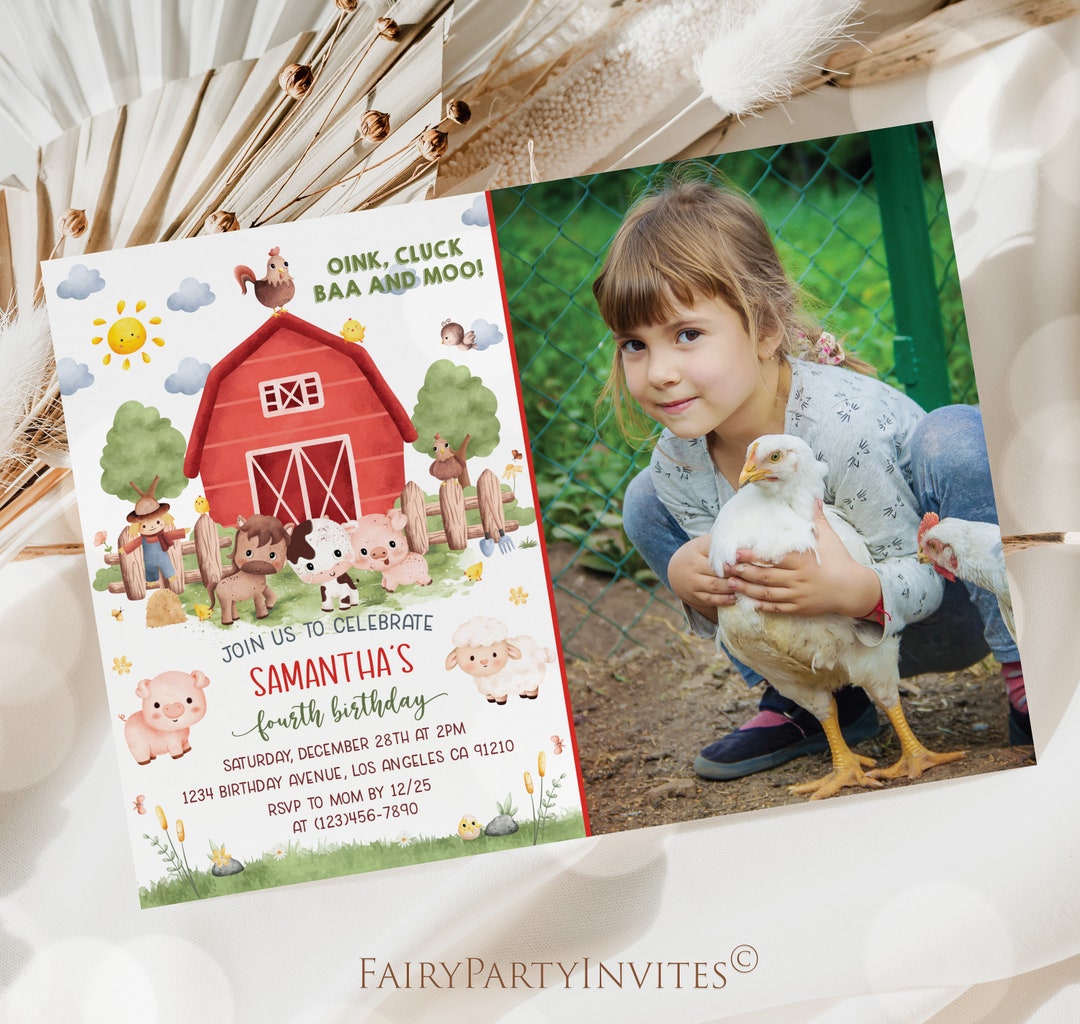Farm Birthday Party Invitation Template, Farm Animals Birthday ...