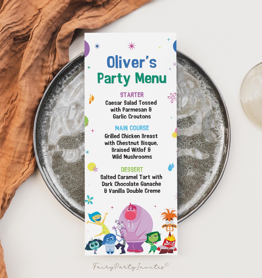 Inside Out Birthday Menu Template: Editable Party Menu (instant ...
