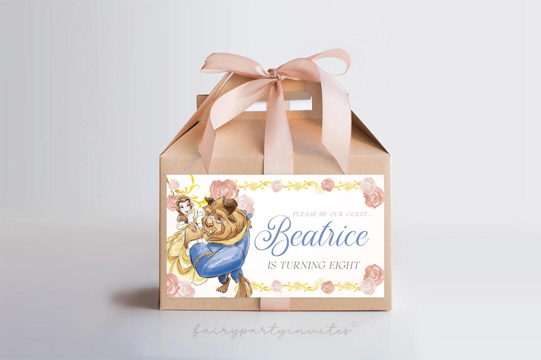 Princess Belle Gable Box Label, Princess Belle Favor Treat Box Label ...