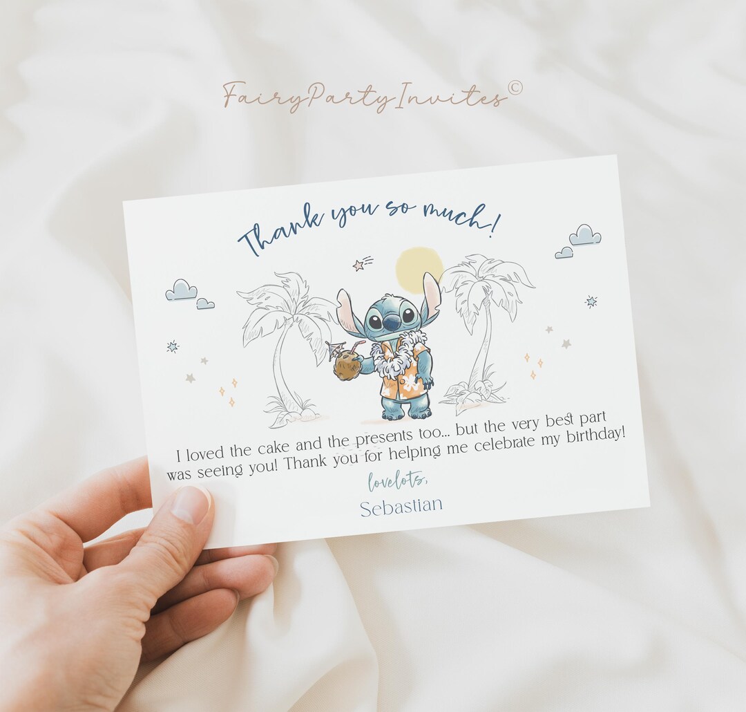 Lilo and Stitch Thank You Card Template: Editable Birthday Card (STI01 ...