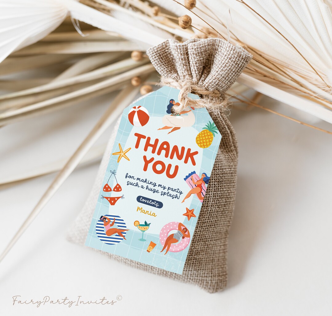 Pool Party Favor Tag: Editable Summer Thank You Gift Tag (digital) - Etsy