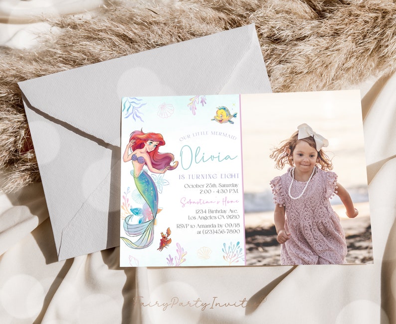 Ariel Birthday Invitation Template, Editable Little Mermaid Invite ...